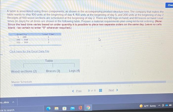 Solved Chec A table is assembled using three components, as | Chegg.com
