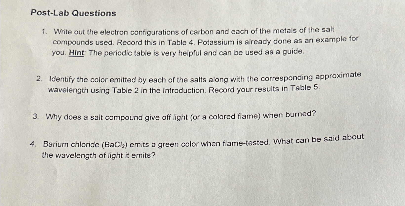 Solved Post-Lab Questions1. ﻿Write out the electron | Chegg.com