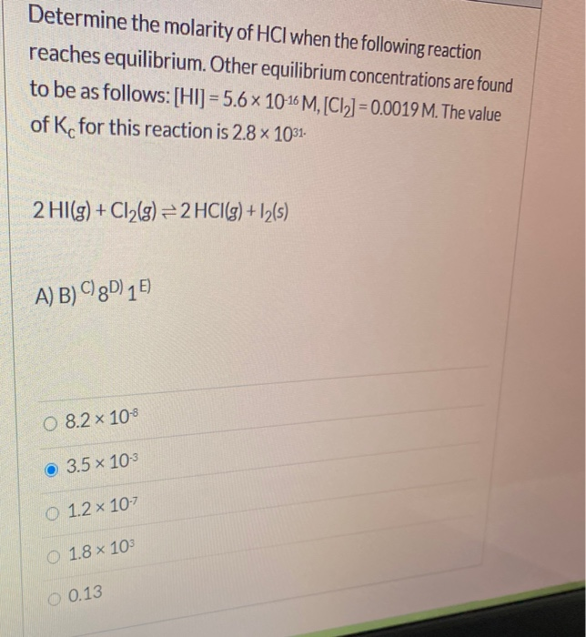 Solved Determine the molarity of HCl when the following | Chegg.com