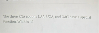 Solved The three RNA codons UAA, UGA, and UAG have a special | Chegg.com