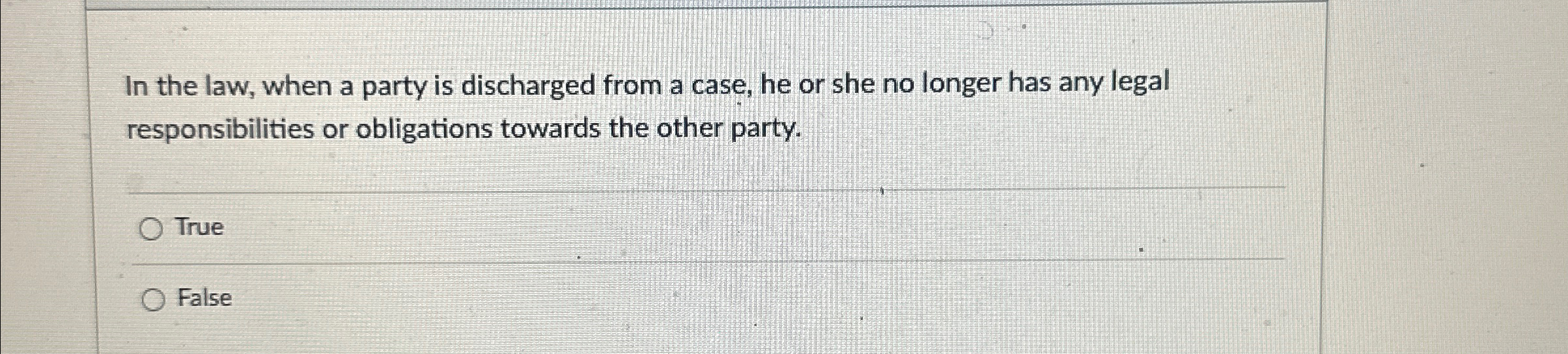 Solved In the law, when a party is discharged from a case, | Chegg.com