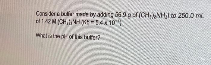 Solved Consider a buffer made by adding 56.9 g of (CH3)2NH2l | Chegg.com
