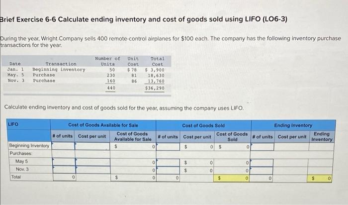 Solved Brief Exercise 6-6 Calculate ending inventory and | Chegg.com