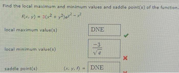 Solved Find the local maximum and minimum values and saddle | Chegg.com