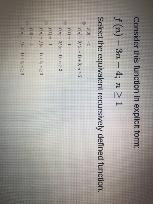 Solved Consider this function in explicit form: f(n) – 3n – | Chegg.com