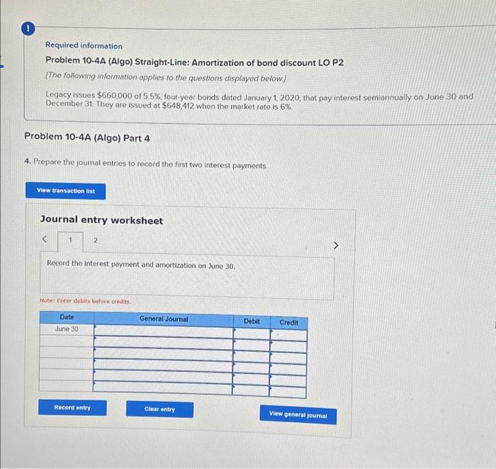 Solved Required information Problem 10-4A (Algo) | Chegg.com