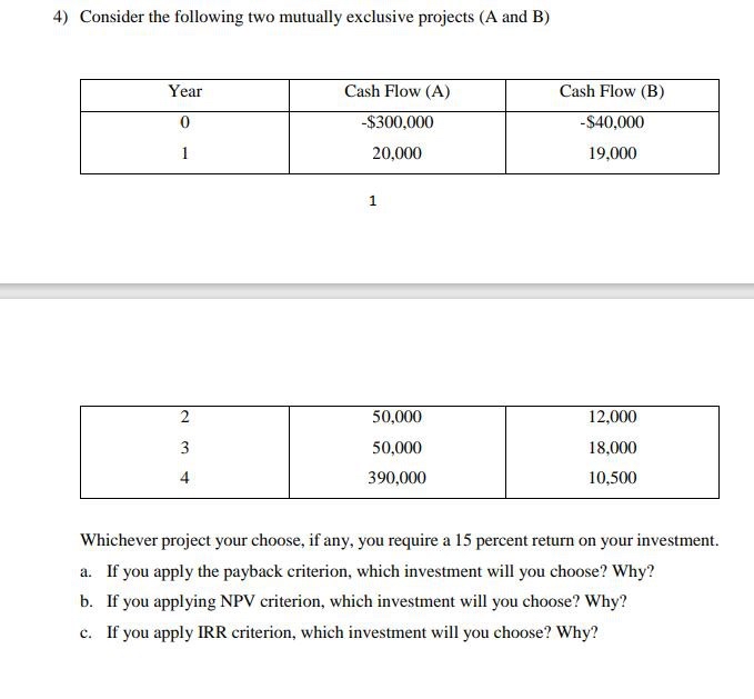 Solved Consider the following two mutually exclusive | Chegg.com