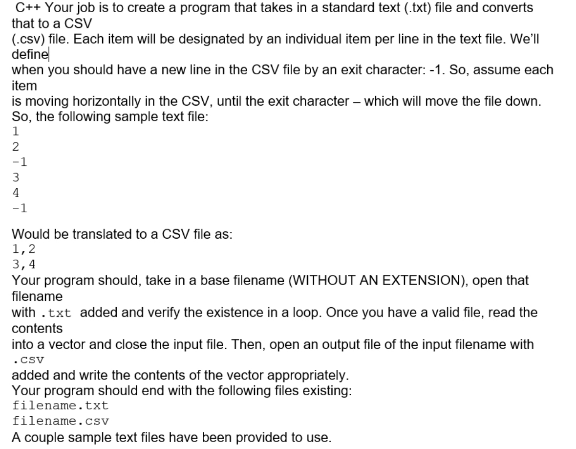 Solved C++ ﻿Your job is to create a program that takes in a | Chegg.com