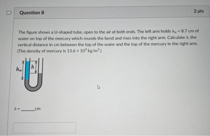 Solved The figure shows a U-shaped tube, open to the air at | Chegg.com