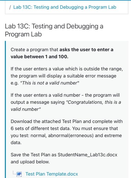 Solved / Lab 13C: Testing and Debugging a Program Lab Lab | Chegg.com