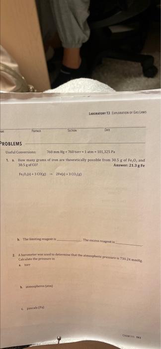 Solved AME PROBLEMS PARTNER Useful Conversions: 760 mm Hg = | Chegg.com