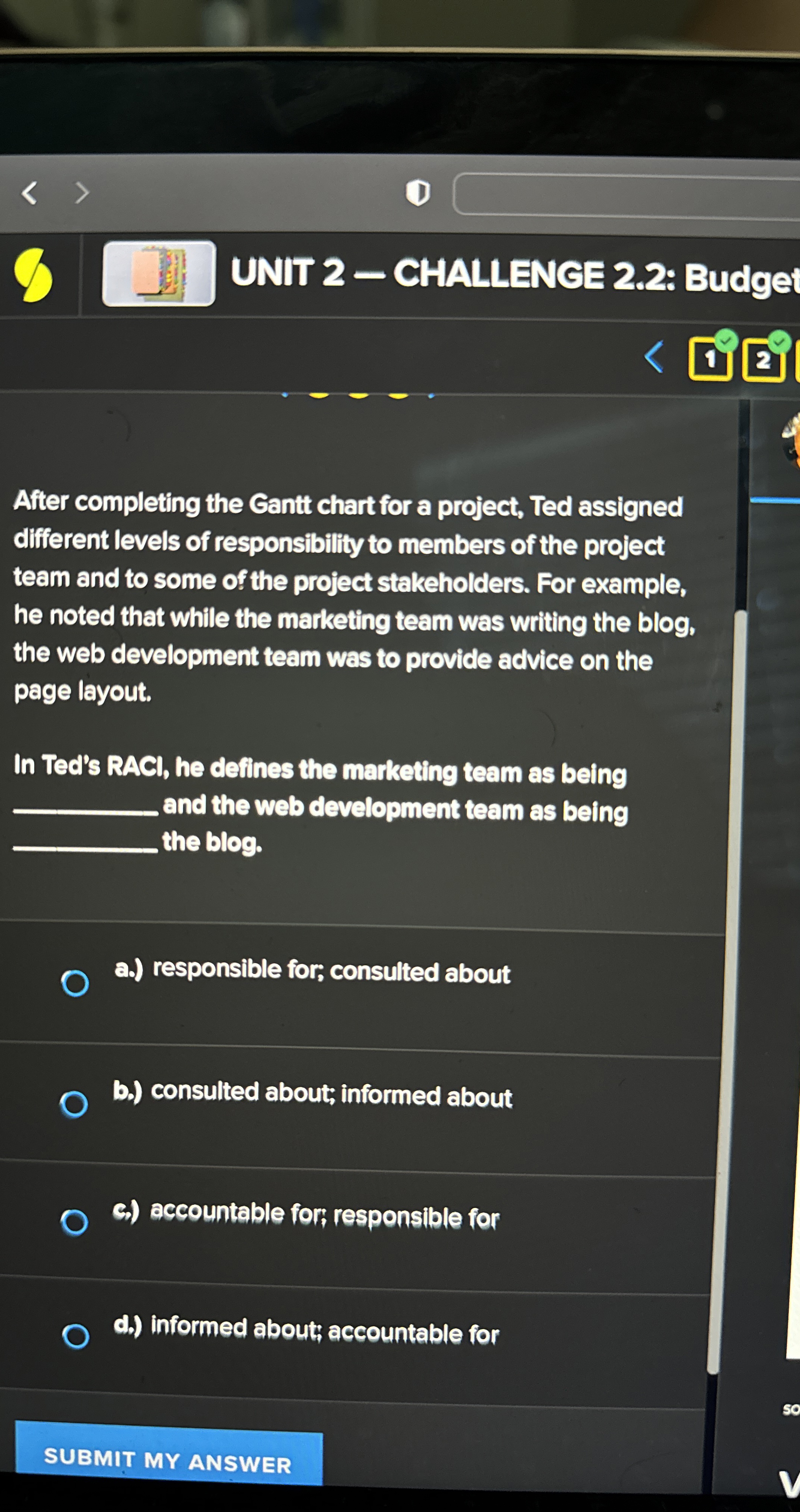 Solved 8UNIT 2 - ﻿CHALLENGE 2.2: Budge:After completing the | Chegg.com