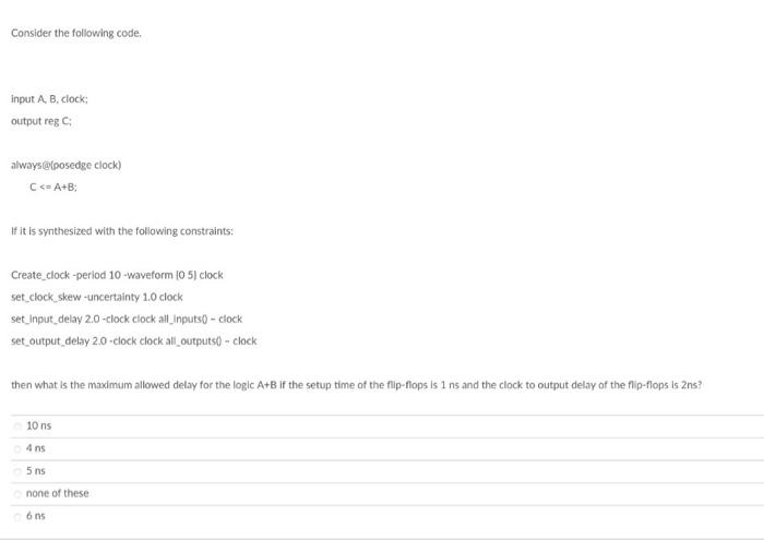 Solved then what is the maximum allowed delay for the logic | Chegg.com