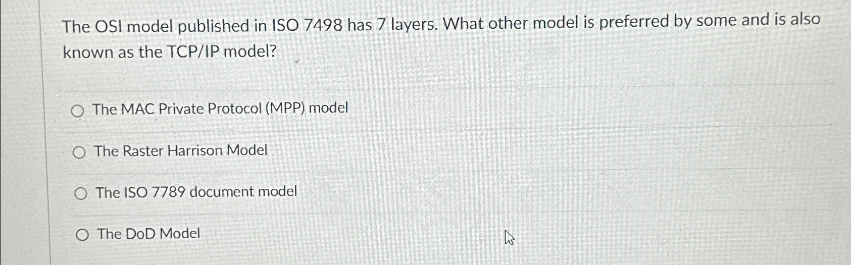 Solved The OSI model published in ISO 7498 ﻿has 7 ﻿layers. | Chegg.com