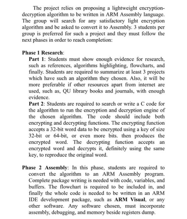 Solved The project relies on proposing a lightweight | Chegg.com