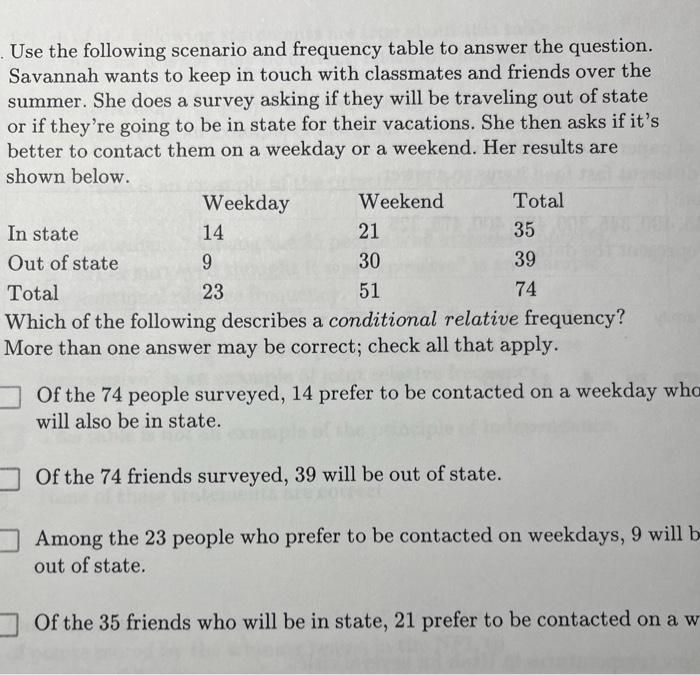 Solved Use the following scenario and frequency table to | Chegg.com