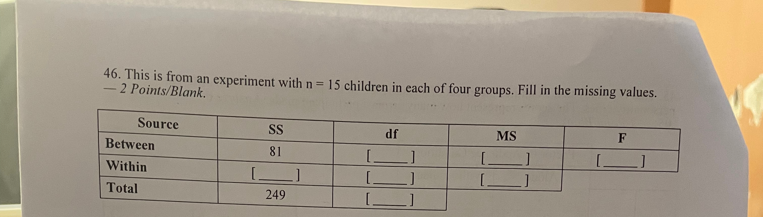 This is from an experiment with n=15 ﻿children in | Chegg.com