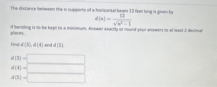 Solved The distance between the n supports of a horizontal | Chegg.com