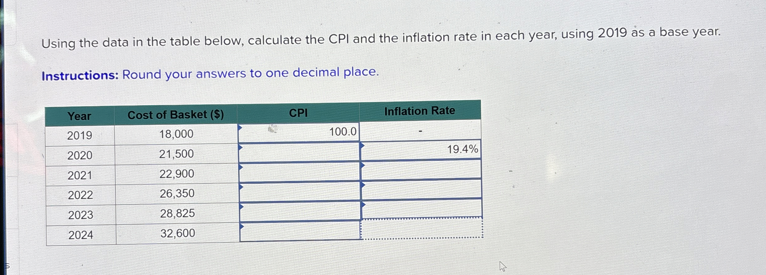 Solved Using the data in the table below, calculate the CPI | Chegg.com