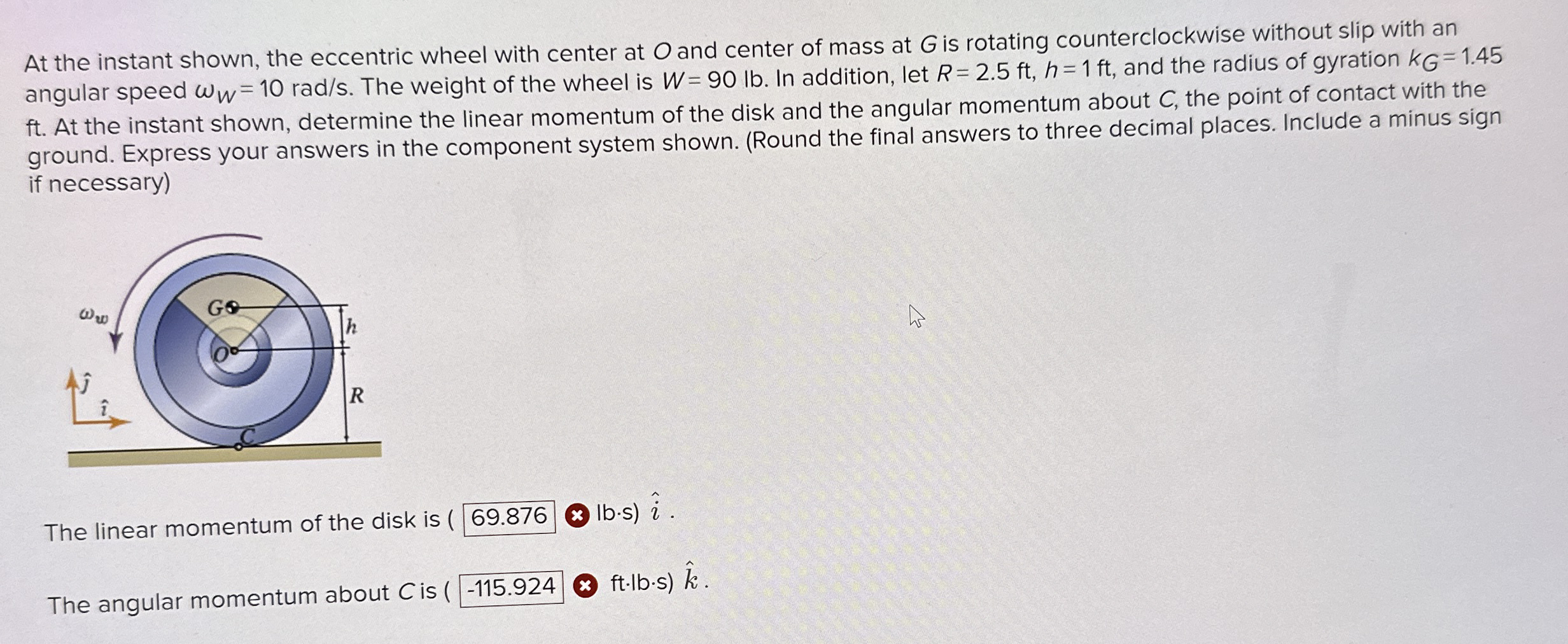 Solved At the instant shown, the eccentric wheel with center | Chegg.com