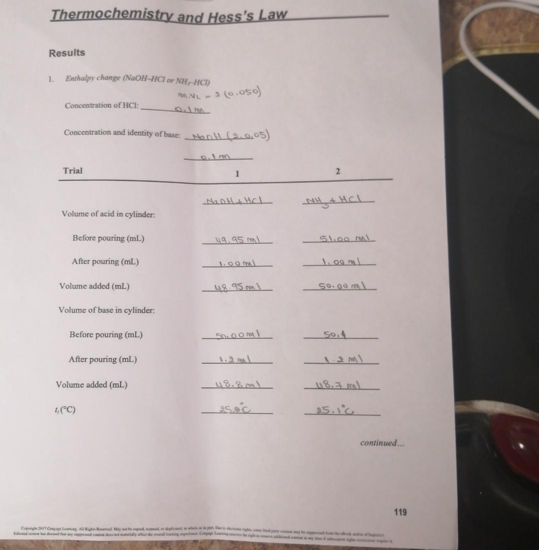 Solved Thermochemistry and Hess's Law Results 1. Enthalpy | Chegg.com