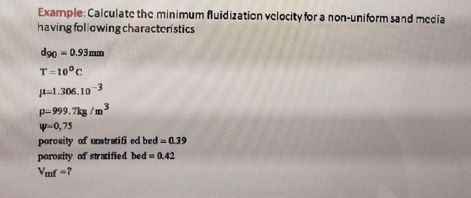 Solved Example: Calculate the minimum fluidization velocity | Chegg.com