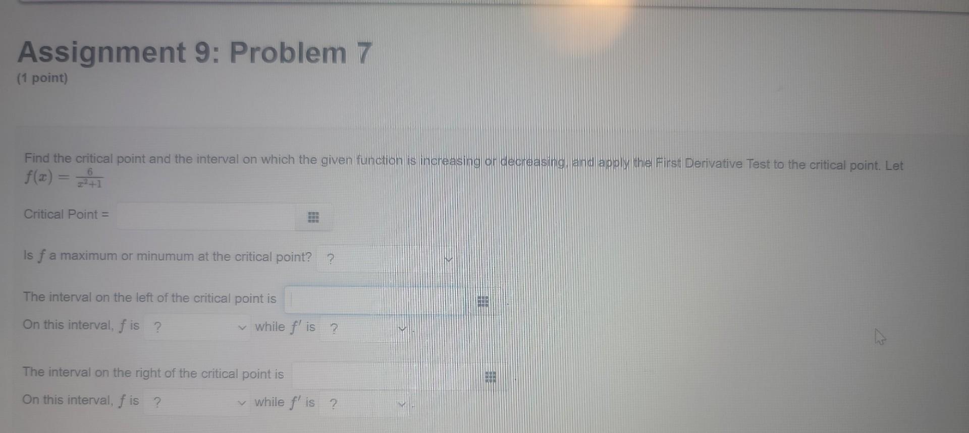 Solved Assignment 9: Problem 7 (1 point) Find the critical | Chegg.com