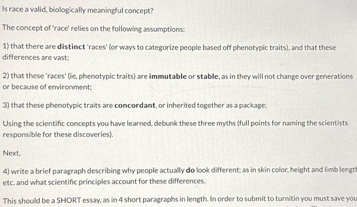 Is race a valid, biologically meaningful concept? The | Chegg.com