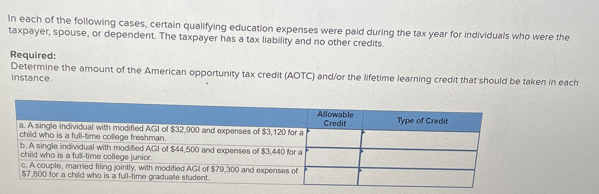 Solved In each of the following cases, certain qualifying | Chegg.com