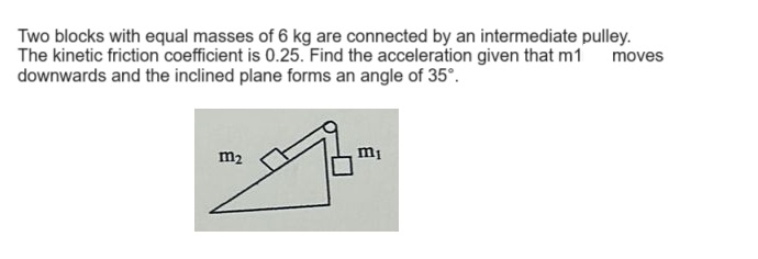 Two blocks with equal masses of 6 ﻿kg are connected | Chegg.com