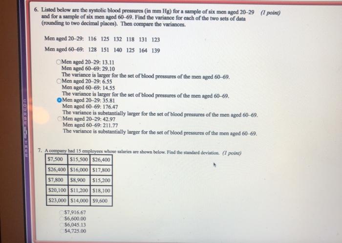 Solved 6. Listed below are the systolic blood pressures (in | Chegg.com