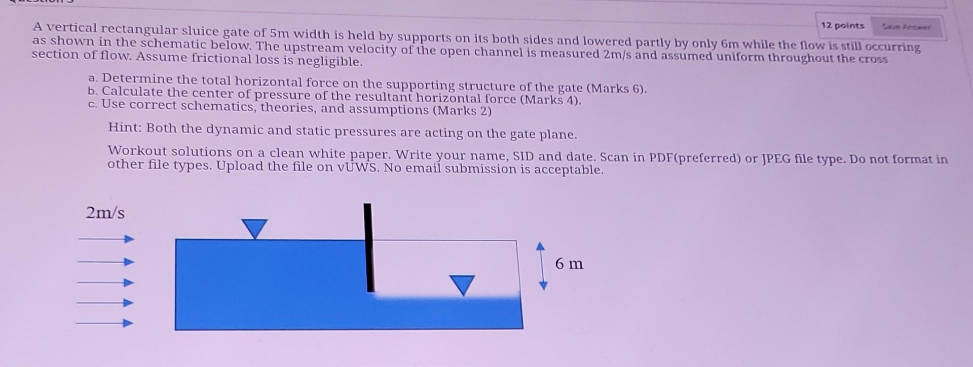 Solved 12 points A vertical rectangular sluice gate of 5m | Chegg.com