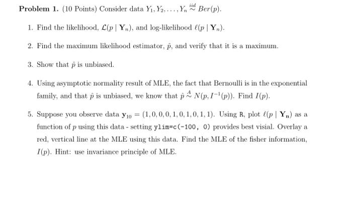 Solved Problem 1. (10 Points) Consider data | Chegg.com