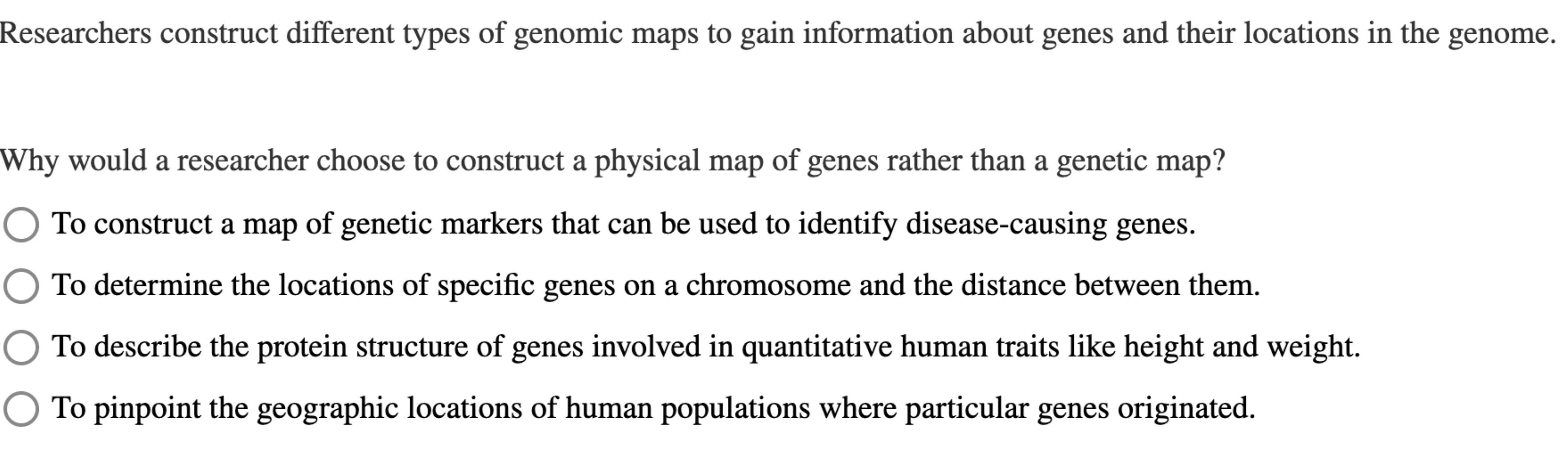 Solved Researchers construct different types of genomic maps | Chegg.com