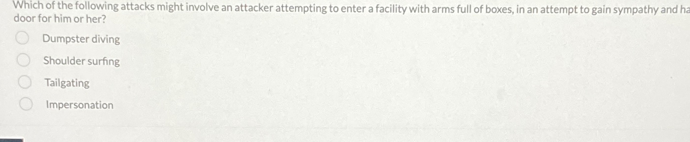 Solved Which of the following attacks might involve an | Chegg.com