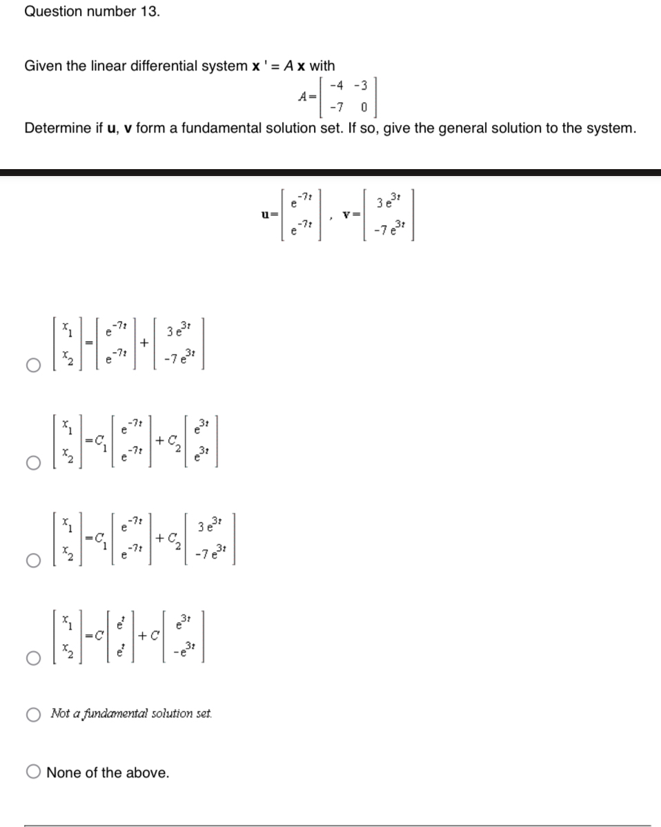 Solved Question number 13.Given the linear differential | Chegg.com