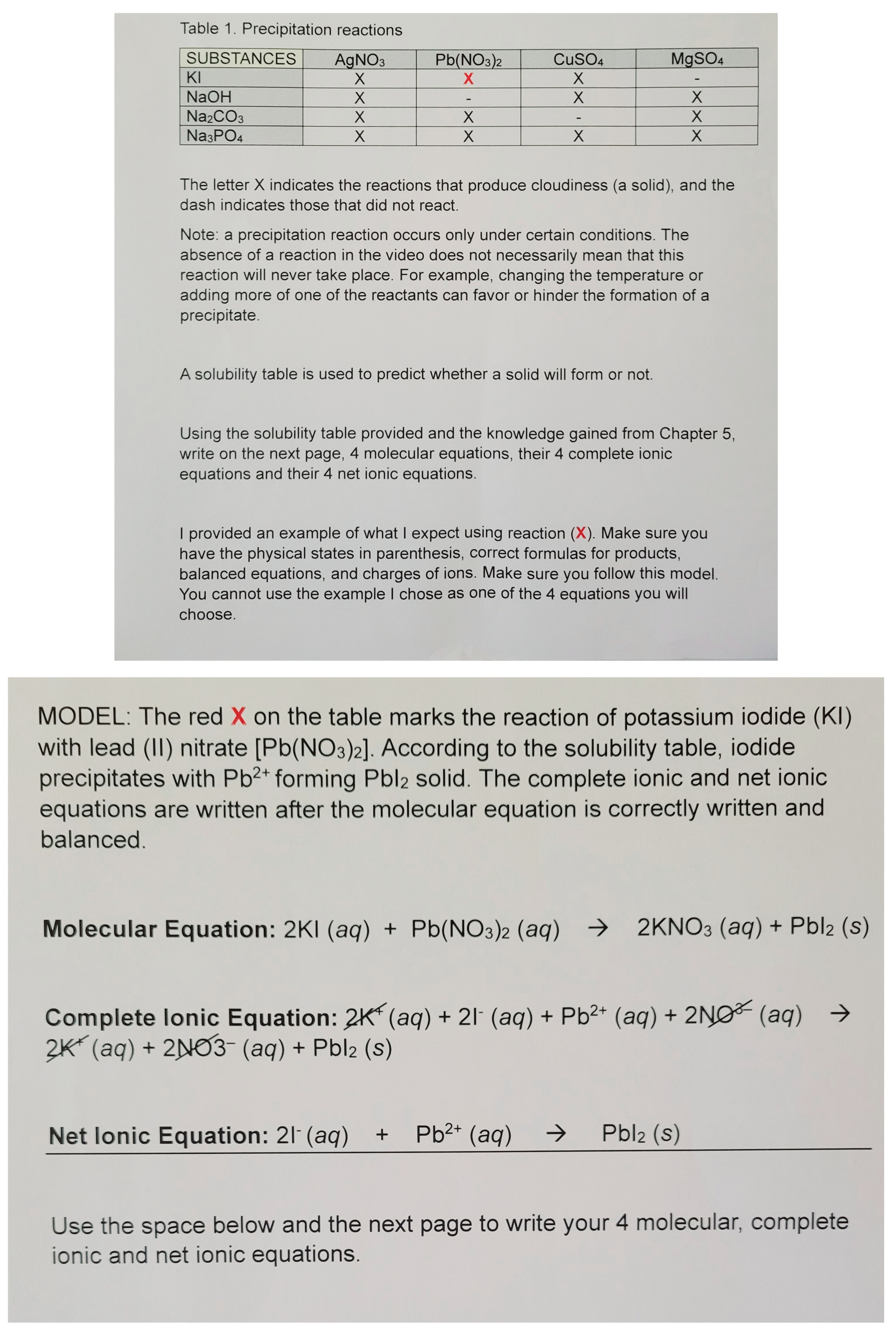 Solved Table 1. ﻿Precipitation reactionsThe letter x | Chegg.com