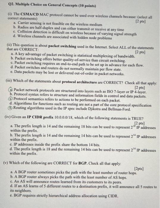 Solved Q2. Multiple Choice on General Concepts (10 points) | Chegg.com