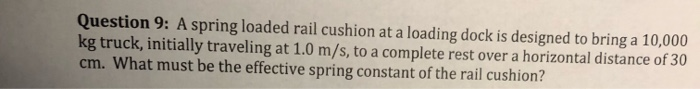 Solved Question 9: A spring loaded rail cushion at a loading | Chegg.com