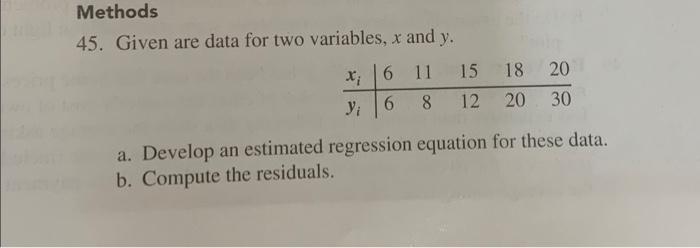 Solved Methods 45. Given are data for two variables, x and | Chegg.com