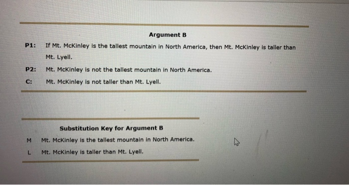 P1: Argument B If Mt. McKinley is the tallest | Chegg.com