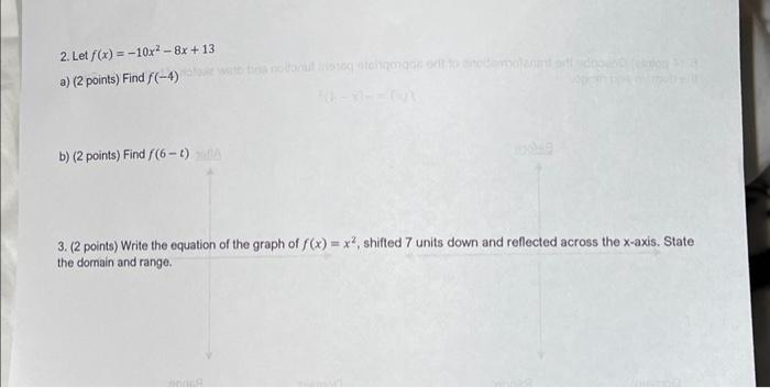 Solved 2 Let F X −10x2−8x 13 A 2 Points Find F −4 B