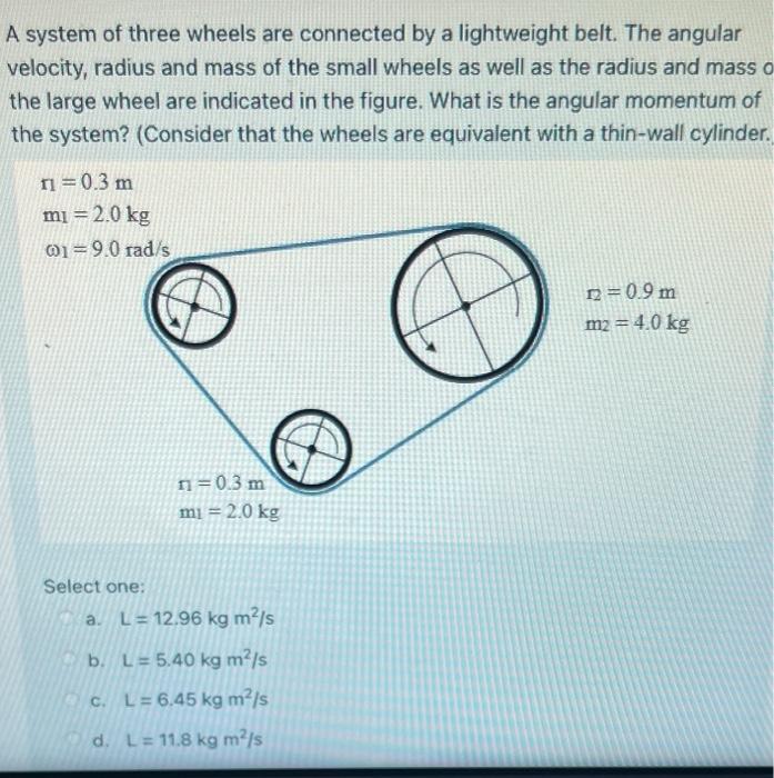 [Solved]: A system of three wheels are connected by a light