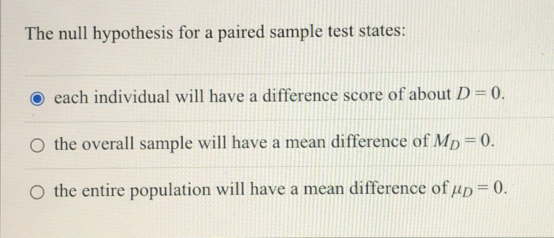 Solved The null hypothesis for a paired sample test | Chegg.com