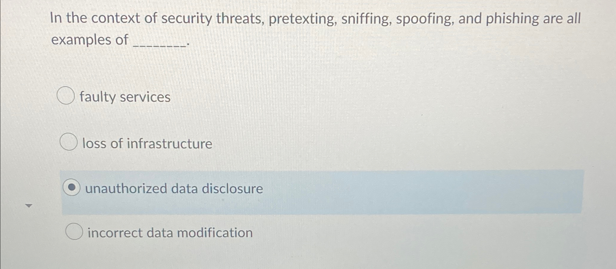 Solved In the context of security threats, pretexting, | Chegg.com