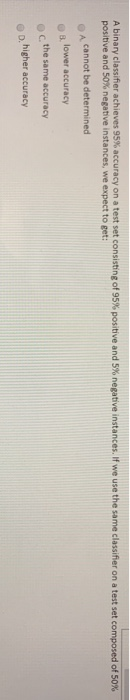 Solved A binary classifier achieves 95% accuracy on a test | Chegg.com