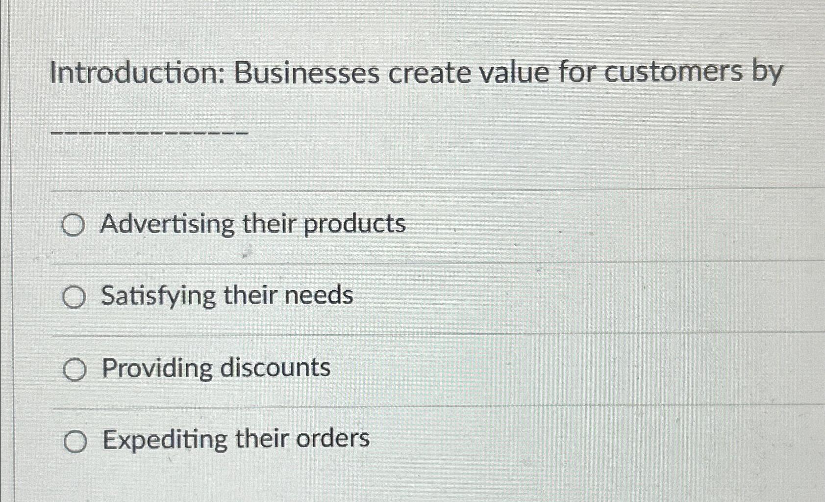 Solved Introduction: Businesses create value for customers | Chegg.com