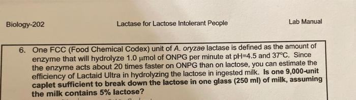 Solved Biology-202 Lactase for Lactose intolerant People Lab | Chegg.com