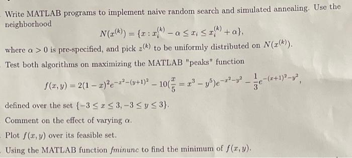 Solved Write MATLAB programs to implement naive random | Chegg.com