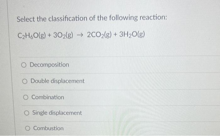 Solved Select the classification of the following reaction: | Chegg.com